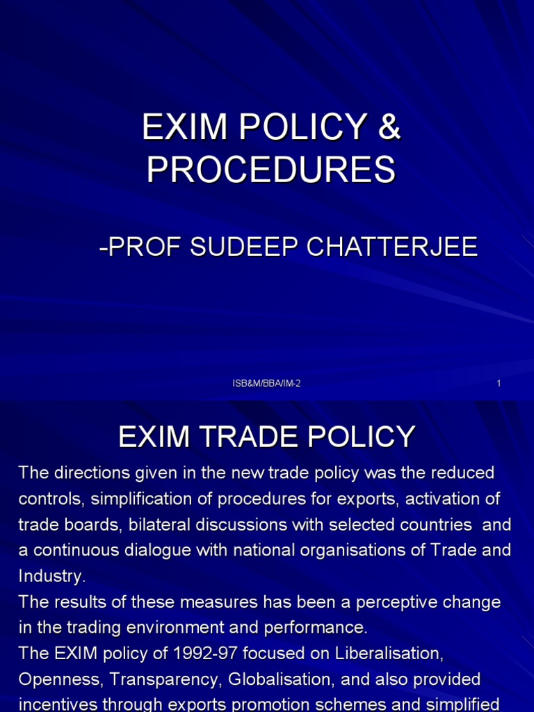 EXIM Policy Overview and Procedures | PDF | Exports | Trade
