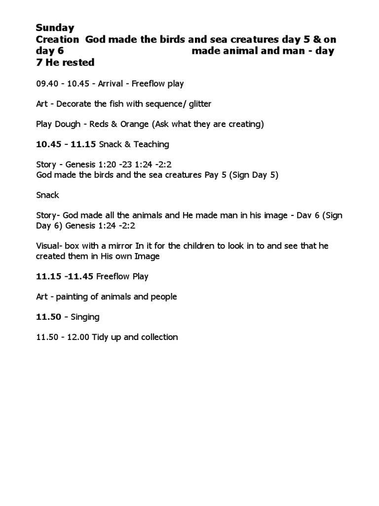 Sunday Creation God Made The Birds and Sea Creatures Day 5 & On Day 6 ...