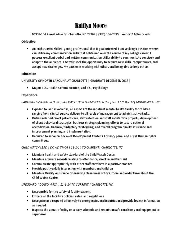 Resume 7-26-17 | PDF | Patient | First Aid