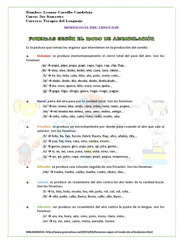Fonemas Según El Modo de Articulación | PDF | Producción de sonido ...