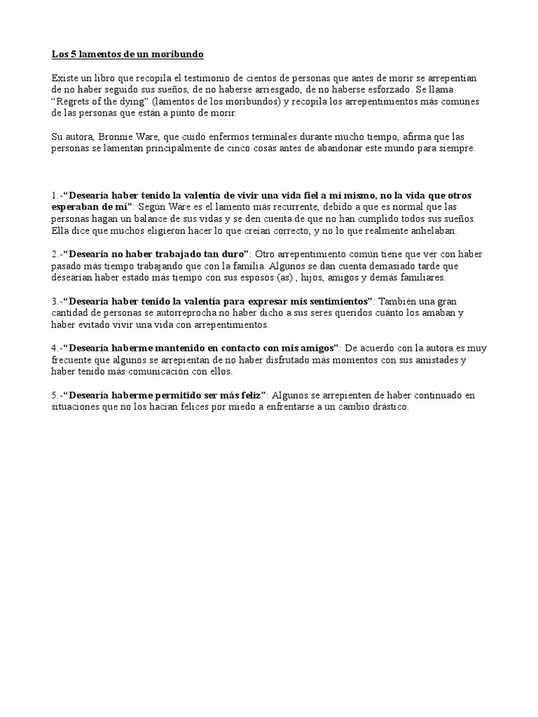 Los 5 Lamentos de Un Moribundo | PDF
