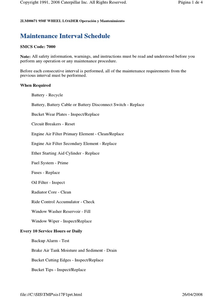 Maintenance Interval Schedule: SMCS Code: 7000 | PDF | Bearing ...