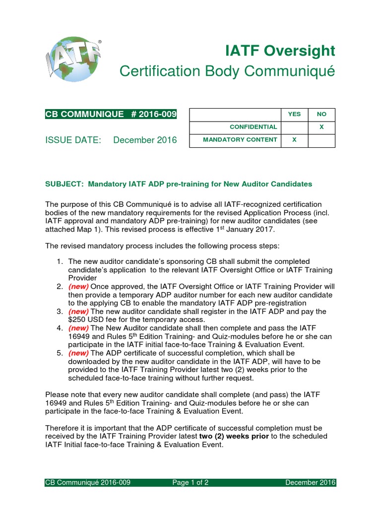 Certification Body Communiqué: IATF Oversight