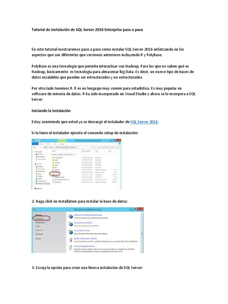 Tutorial de Instalación de SQL Server 2016 Enterprise Paso A Paso | PDF | Servidor SQL de ...