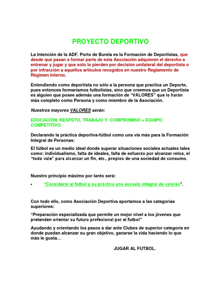 Proyecto Deportivo de Fútbol Infantil | PDF | Asociación de Futbol ...
