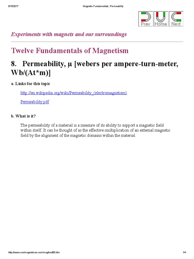 Magnetic Fundamentals, Permeability | PDF | Magnetic Field | Condensed Matter