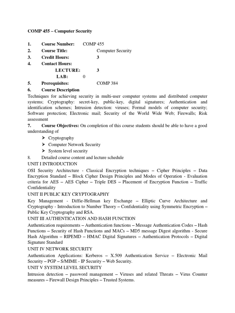 COMP 455 - Computer Security | PDF | Cryptography | Public Key Cryptography