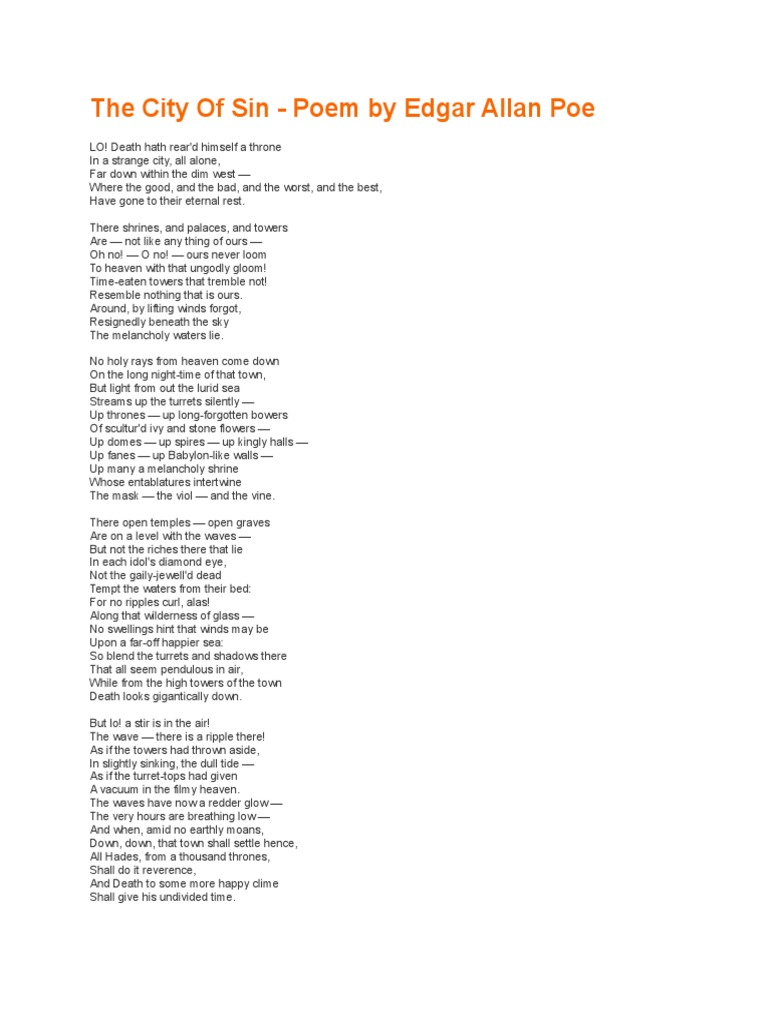 The City of Sin - Poem by Edgar Allan Poe | PDF