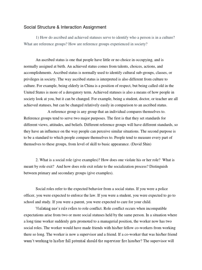 Social Structure & Interaction Assignment | PDF | Society | Social ...