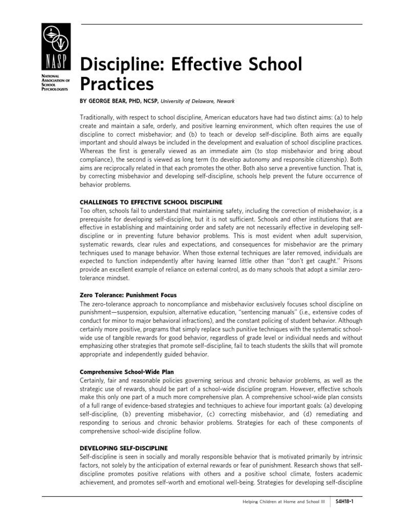 Discipline: Effective School Practices: BY GEORGE BEAR, PHD, NCSP ...