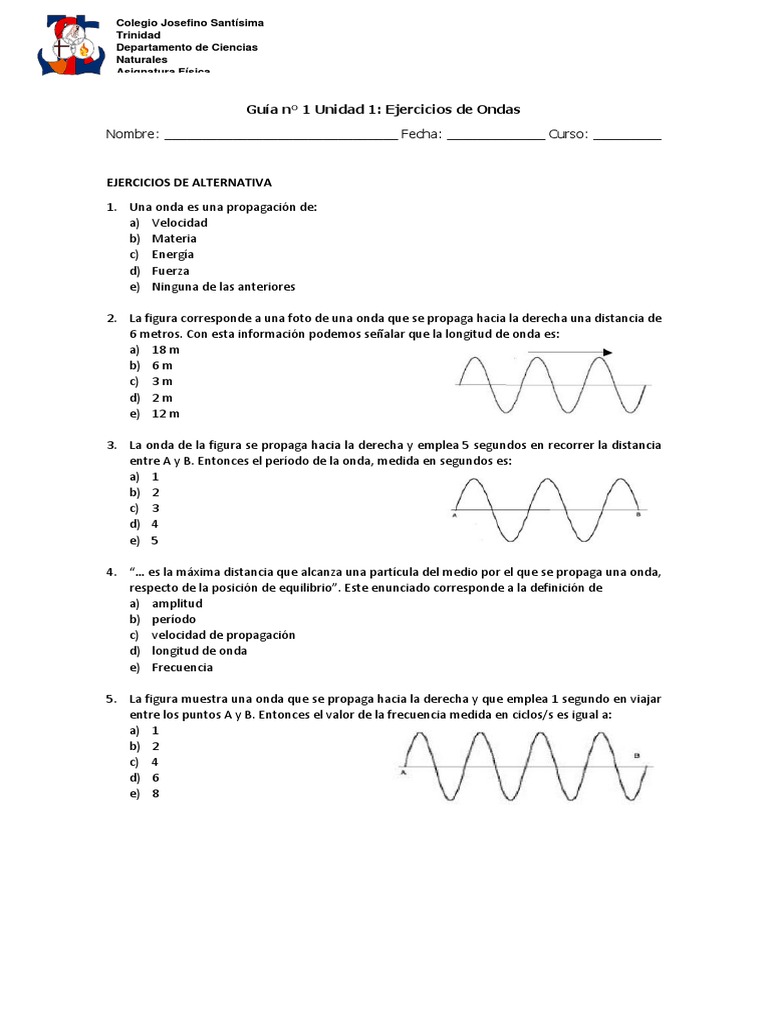 Guía N° 1 - Ejercicios de Ondas | Olas | Frecuencia