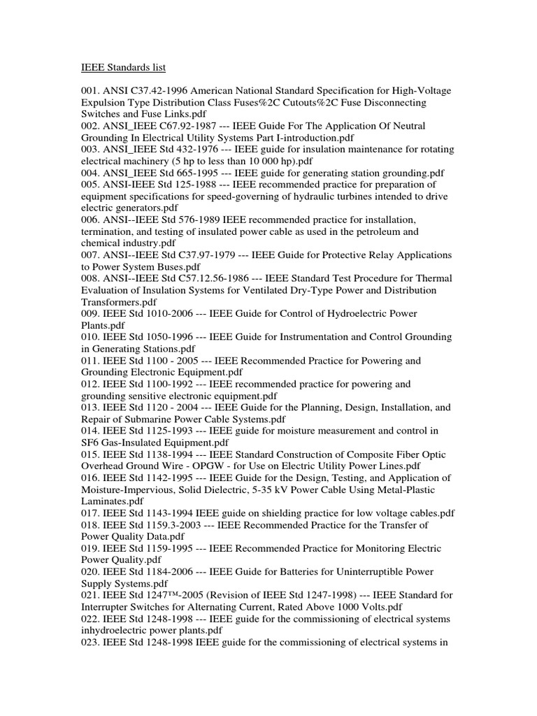 IEEE Standards List | Electric Power System | Electric Power Distribution