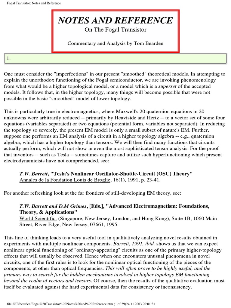 Bearden - Tech Papers - Fogal Transistor Notes and Reference PDF | PDF ...