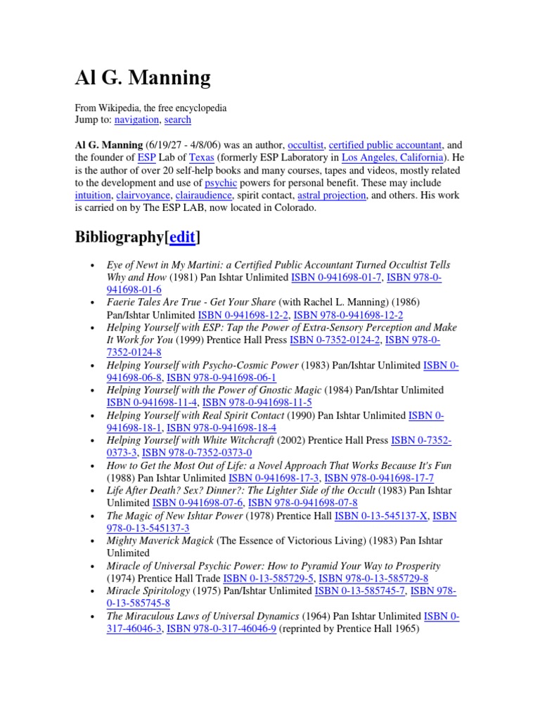Al G. Manning: Author & Occultist | PDF | Cultural Anthropology ...