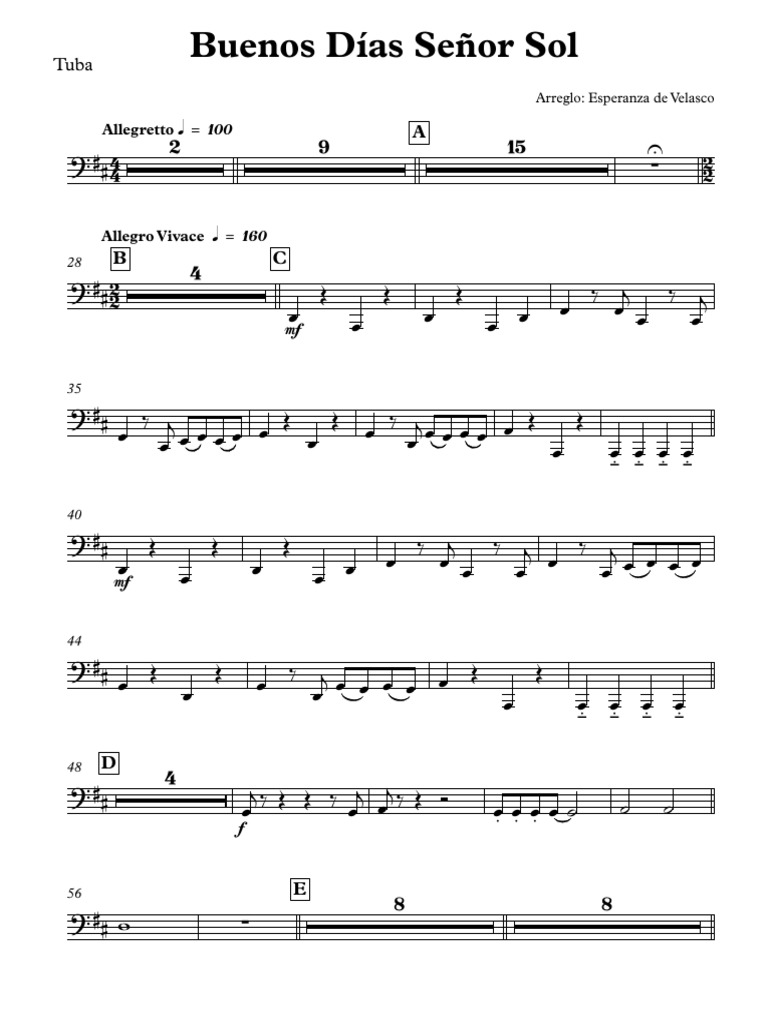 19 Tuba Buenos Días Señor Sol.pdf | Formes musicales | Notation musicale