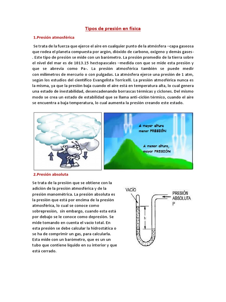 Tipos de presión en física | PDF | Presión | Medida de presión
