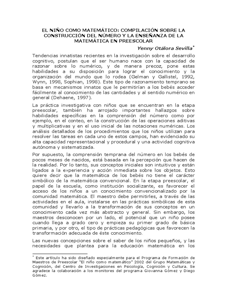 El Niño Como Matemático Compilación Sobre La Construccion de PDF | PDF ...
