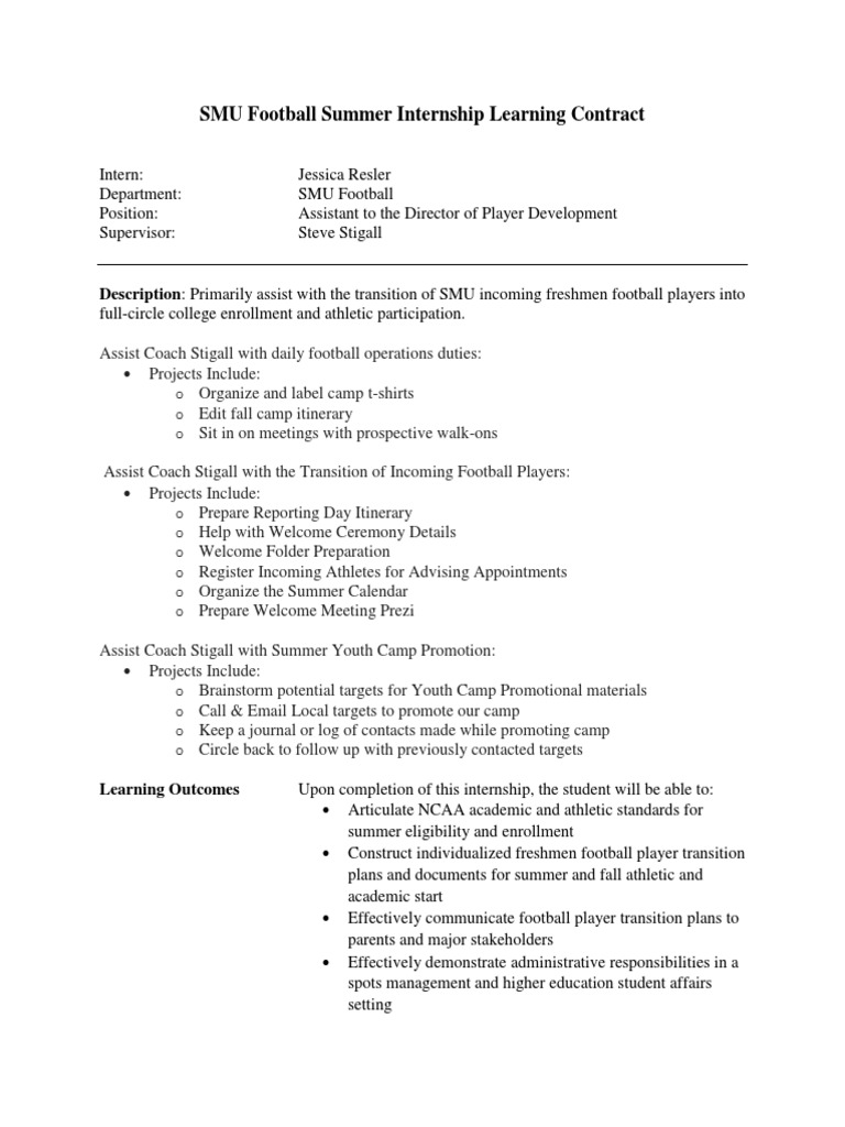 Summer Internship Learning Contract | PDF | Internship | Job Hunting