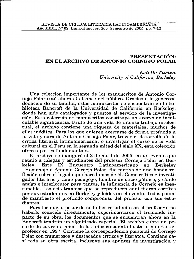 En El Archivo de Antonio Cornejo Polar | PDF | America latina | Science En El Archivo de Antonio Cornejo Polar | PDF | America latina | Science