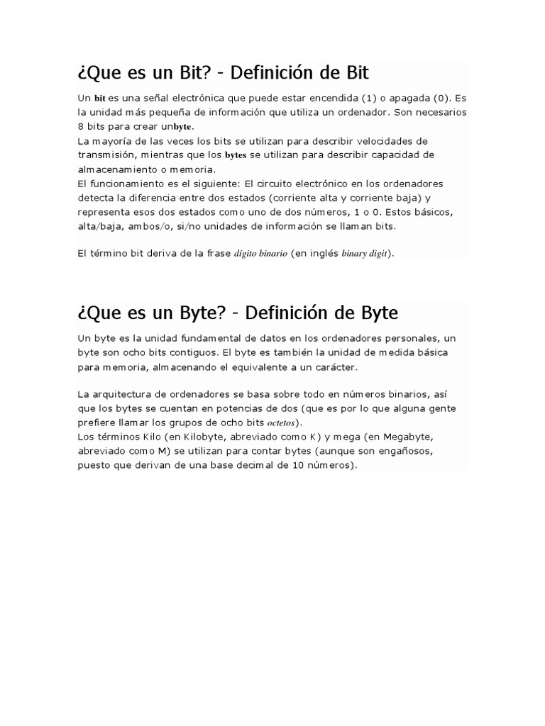 Que Es Un Bit | PDF | Poco | Byte