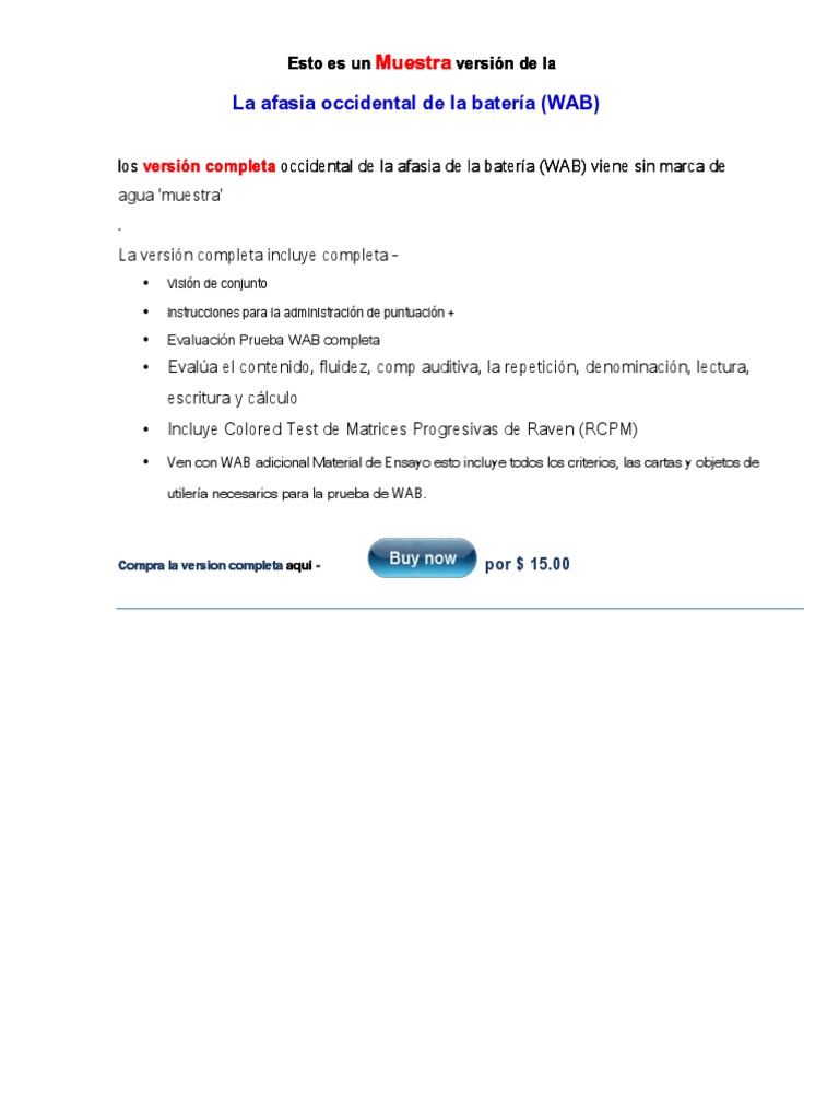 Western Aphasia Battery Test WAB Sample 2.en - Es | PDF | Afasia ...