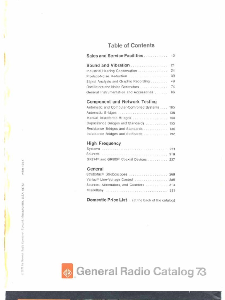 General Radio 1973 Catalog, GenRad, GR | PDF
