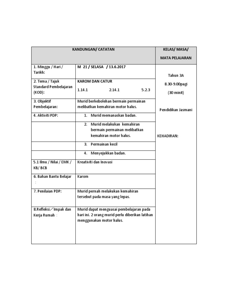 RPH PJ Tahun 3 | PDF