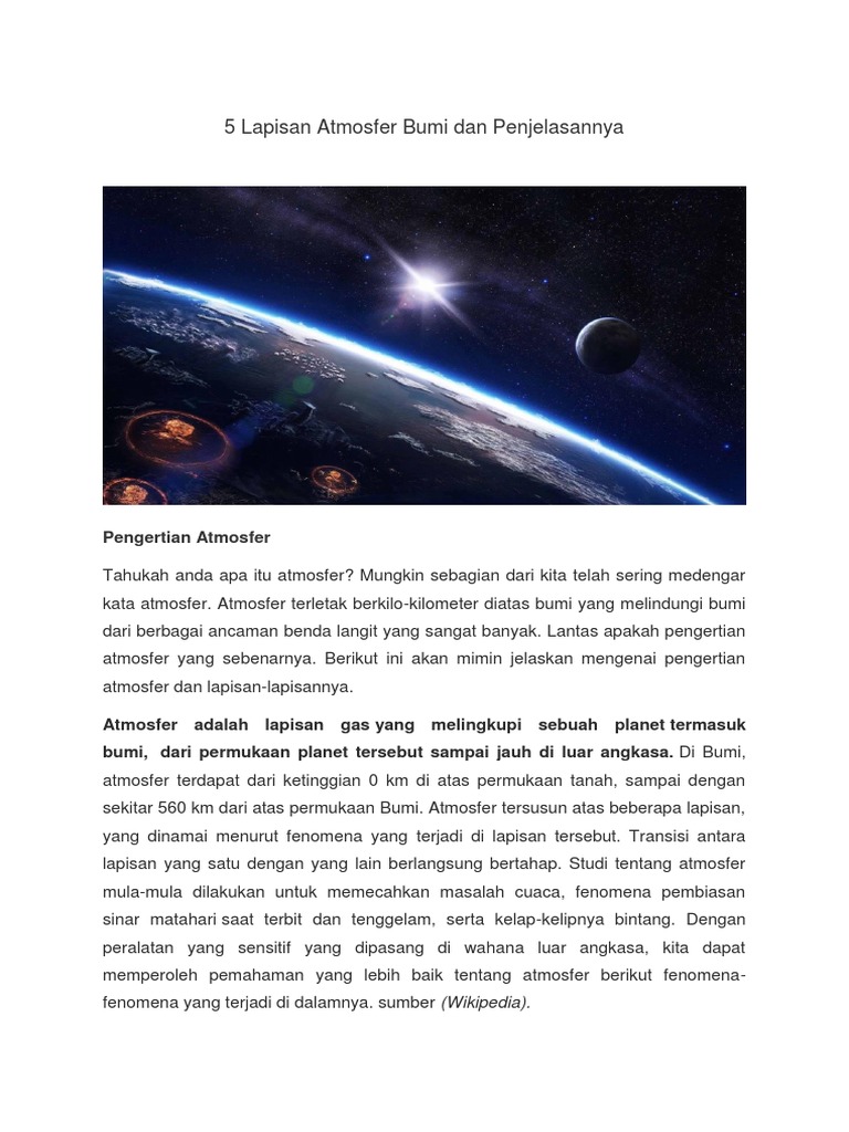 5 Lapisan Atmosfer Bumi dan Fungsi | PDF