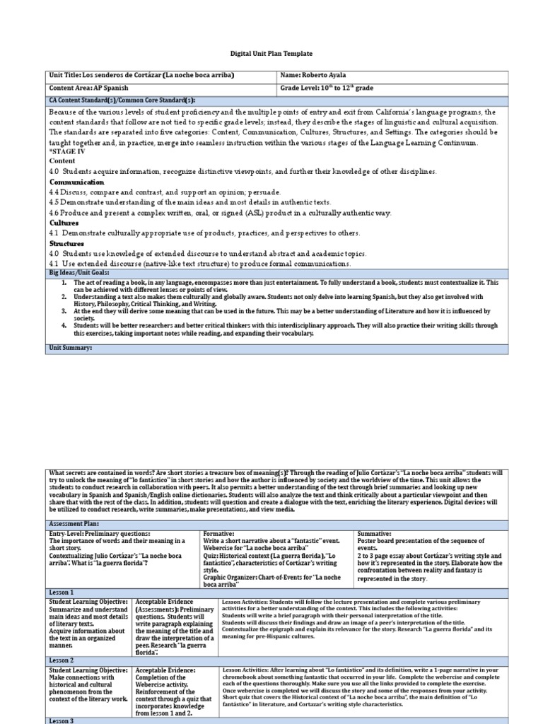 Digital Unit Plan Template | PDF | Educational Assessment | Critical ...