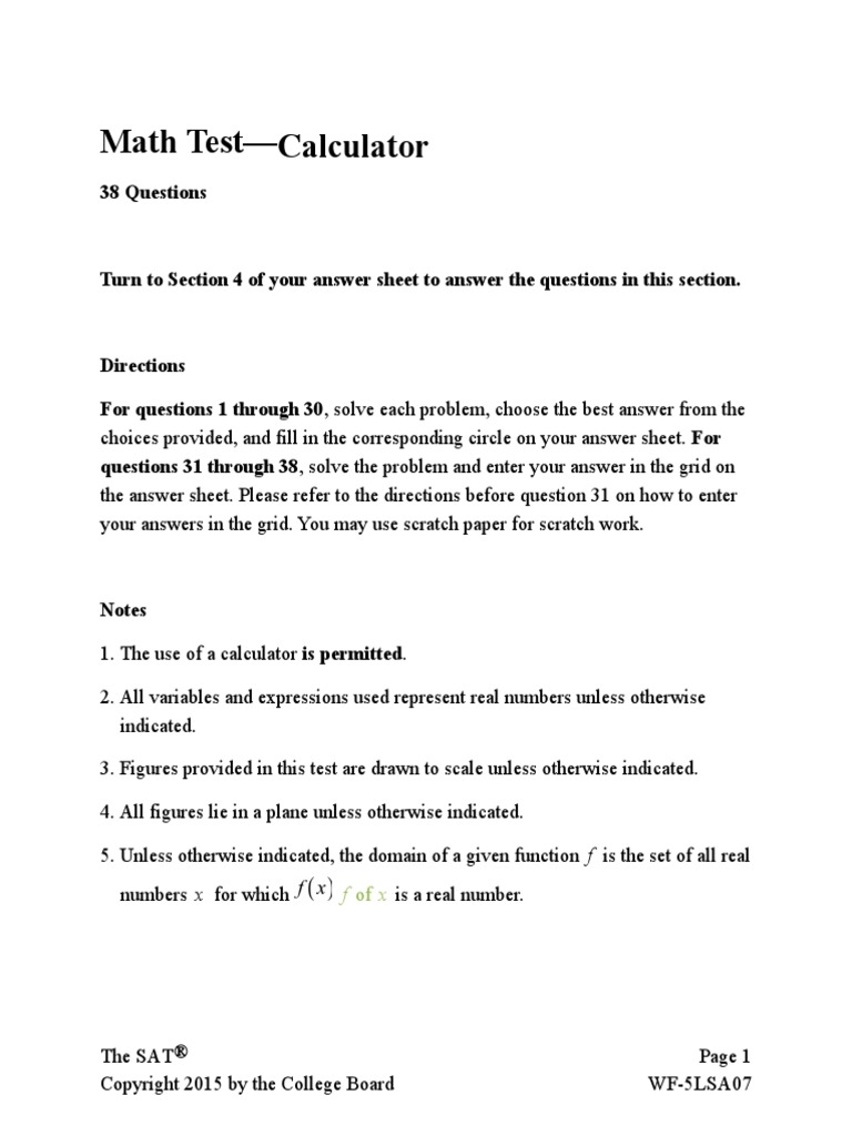 Sat Practice Test 2 Math Calculator Assistive Technology | PDF ...