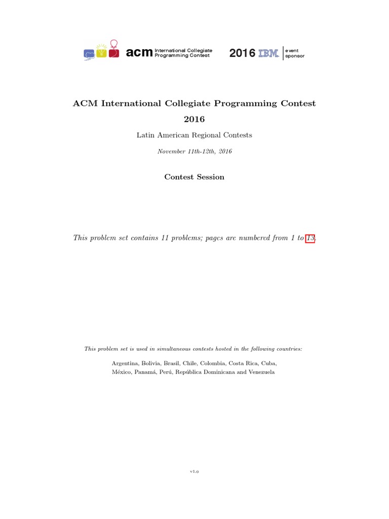 ACM International Collegiate Programming Contest 2016: Latin American ...