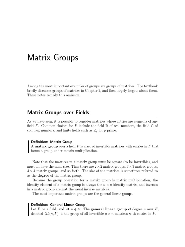 Matrix Groups | Download Free PDF | Group (Mathematics) | Matrix ...