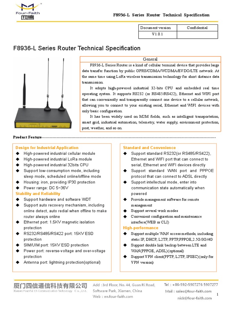 F8936-L Series Router Technical Specification V1.0.1 | PDF | High Speed ...