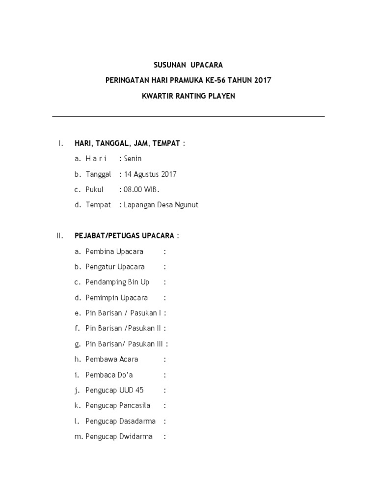Susunan Upacara Hari Pramuka 2024 | PDF