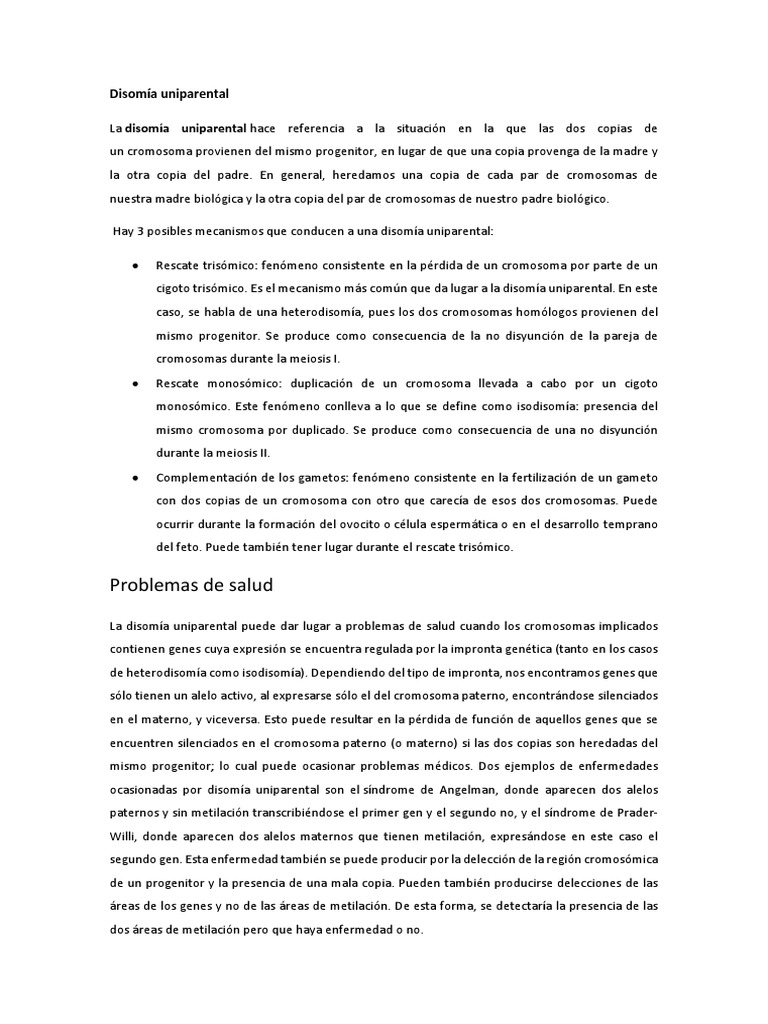 Disomía Uniparental: Definición y Síndromes | PDF | Biología | Organismos