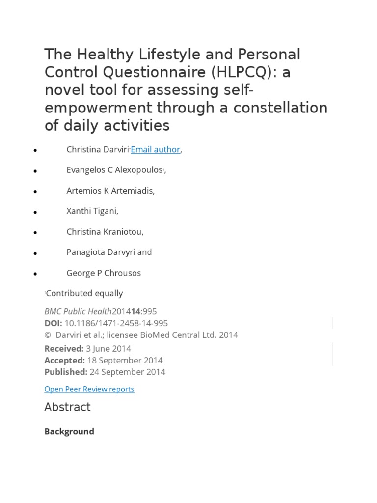 The Healthy Lifestyle and Personal Control Questionnaire | PDF | Stress ...