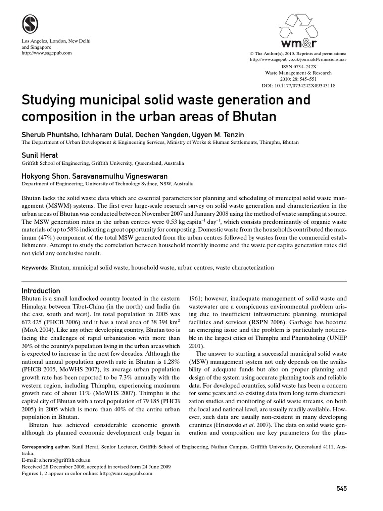Solid Waste Management Study in Bhutan PDF | PDF | Municipal Solid Waste | Scrap