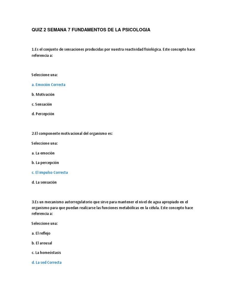 Quiz 2 Semana 7 Fundamentos de La Psicologia | PDF | Motivación ...