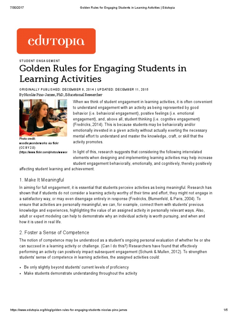 Golden Rules For Engaging Students in Learning Activities Edutopia | PDF | Educational ...