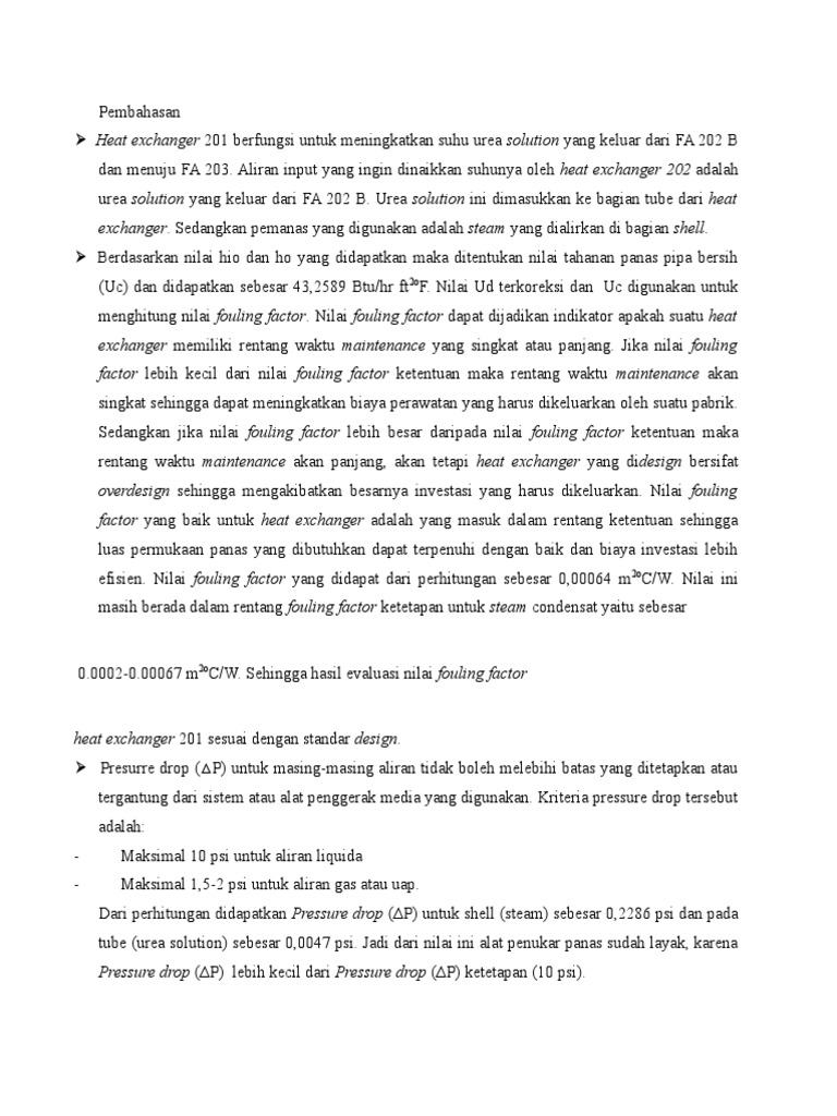 Contoh Pembahasan Fouling Factor | PDF