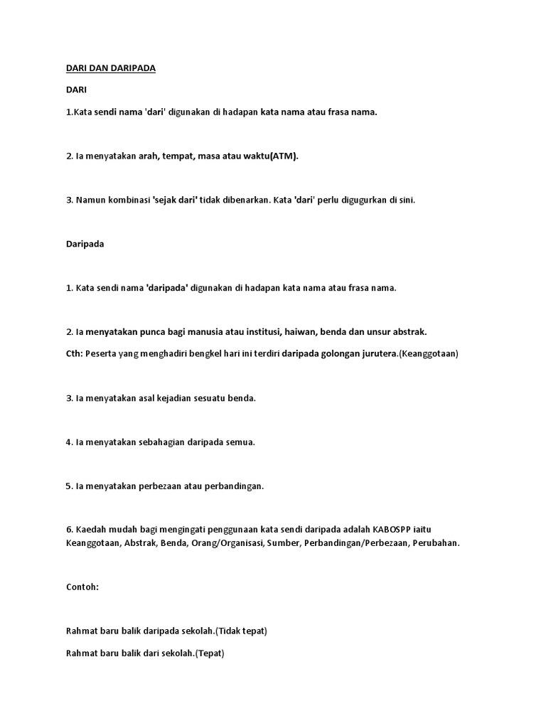 Dari Dan Daripada 2kaa | PDF