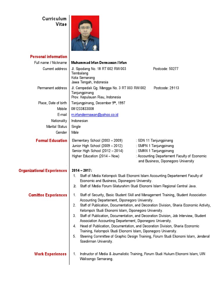 Muhammad Irfan Dermawan-CV | PDF | Further Education | Curriculum