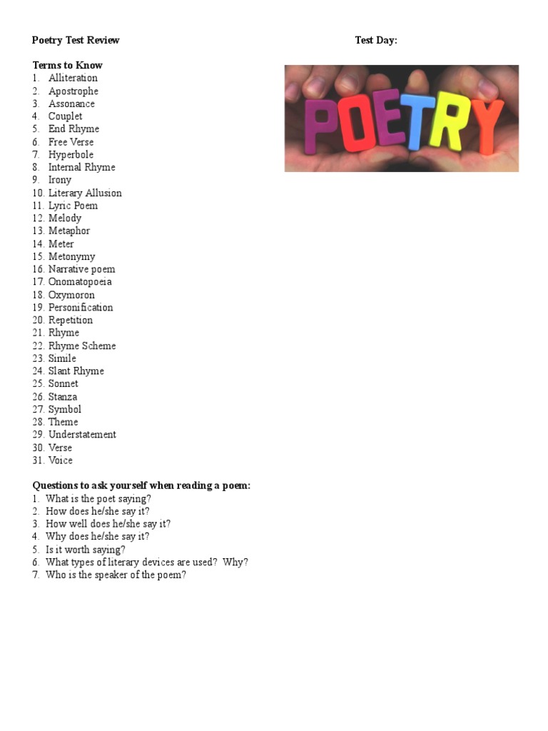 Poetry Test Review Guide | PDF | Poetic Devices | Poetry
