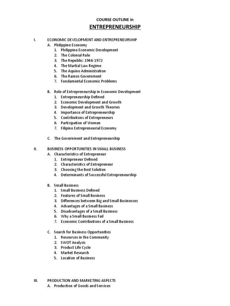 Entrep Course Outline | PDF | Entrepreneurship | Small Business