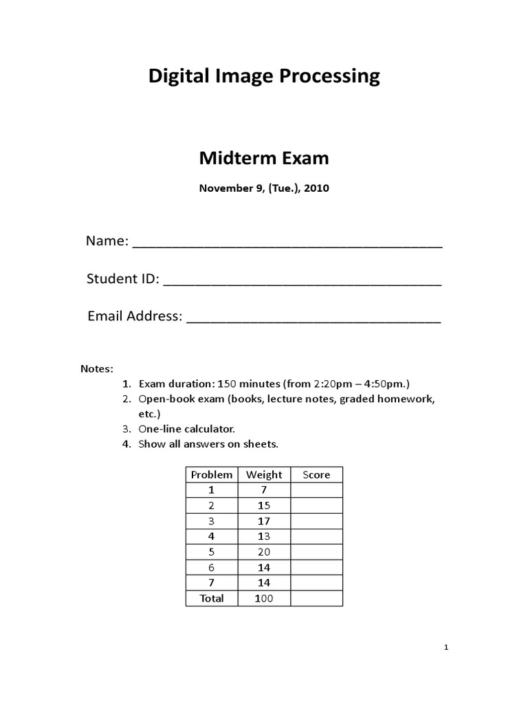 Digital Image Processing: Midterm Exam | PDF | Artificial Intelligence ...