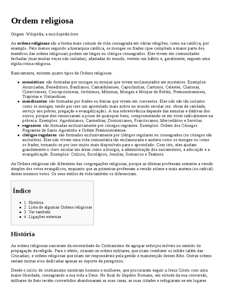 Ordem Religiosa | PDF | Monasticismo cristão | Ordens e sociedades ...