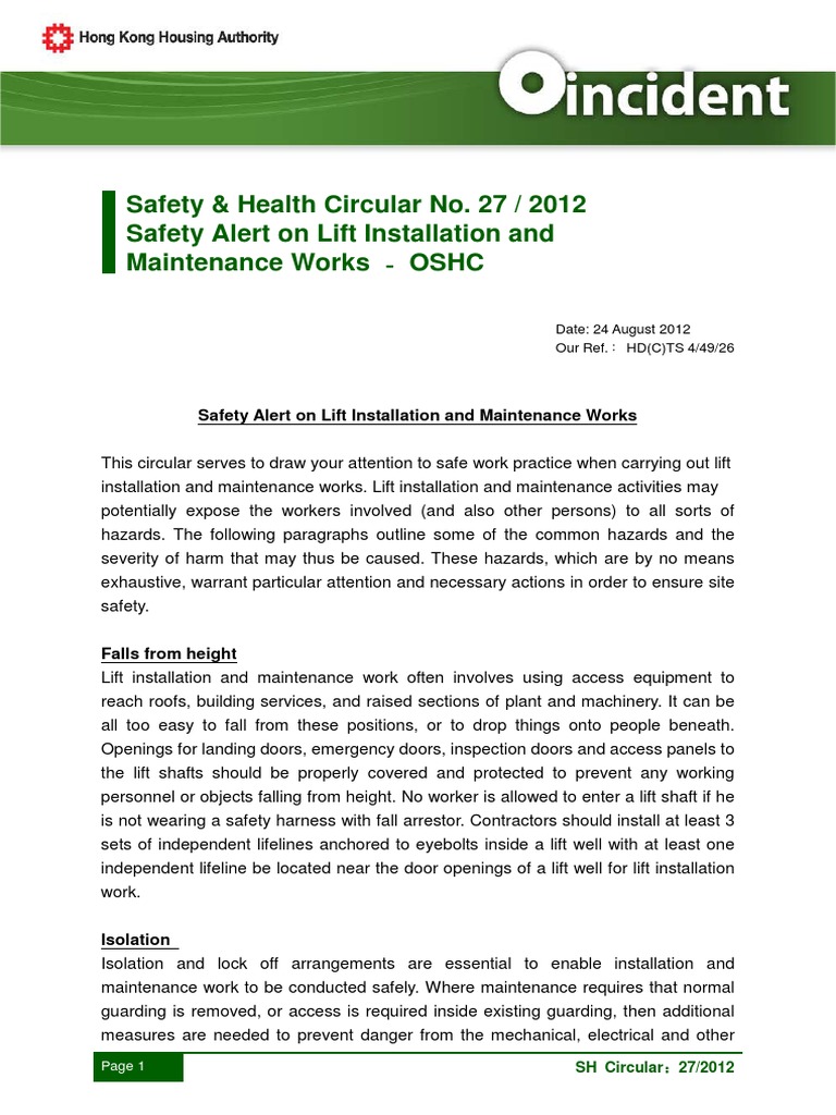 Lift Installation & Maintenance Safety | PDF | Elevator | Safety