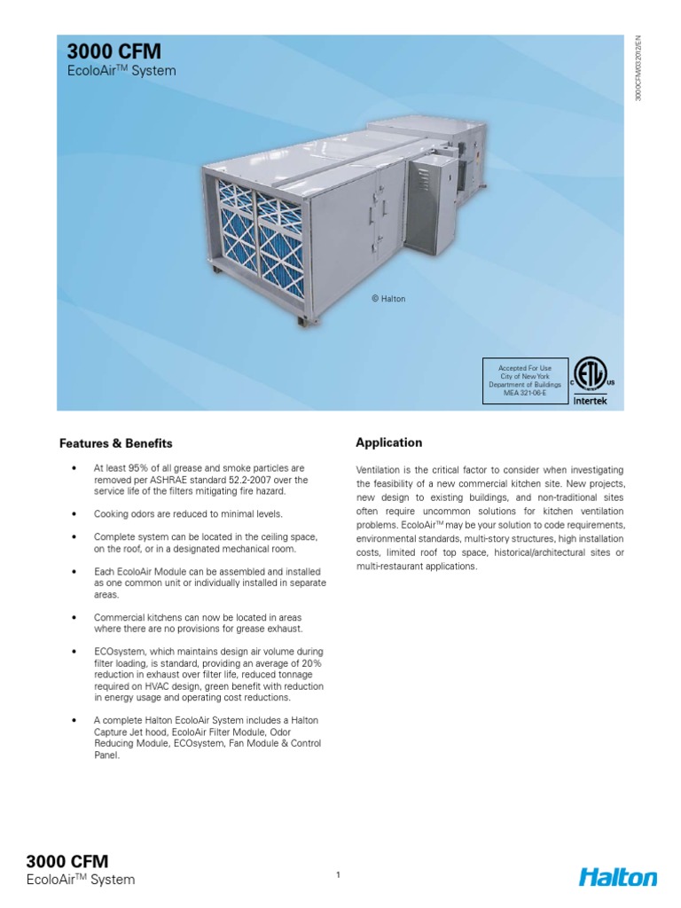 Halton EcoloAir 3000cfm | Ventilation (Architecture) | Horsepower