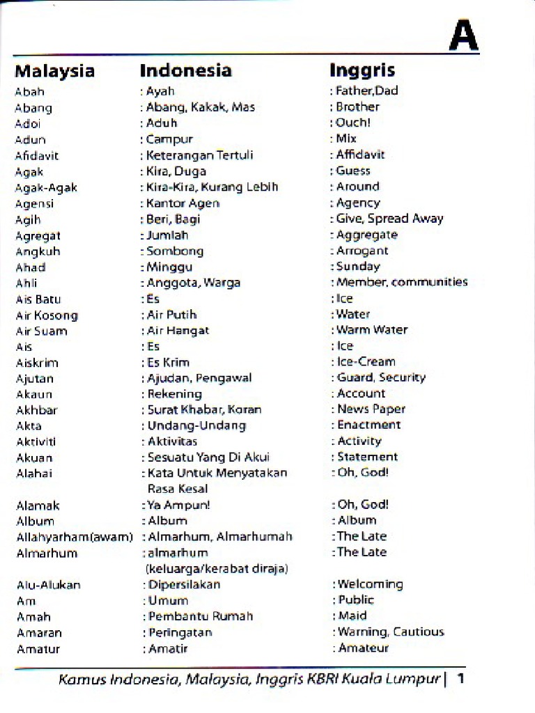 Bahasa Melayu Kamus Singkat | PDF