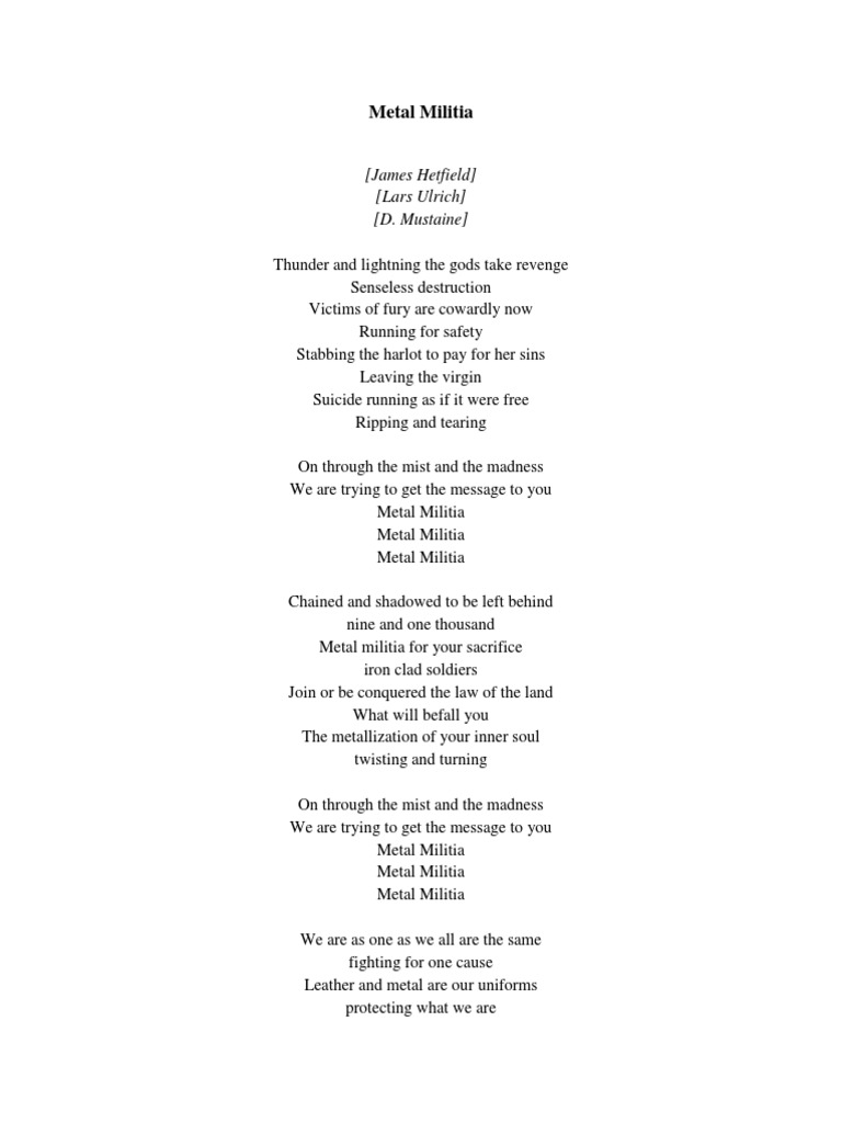 Metallica's Metal Militia Song Lyrics | PDF